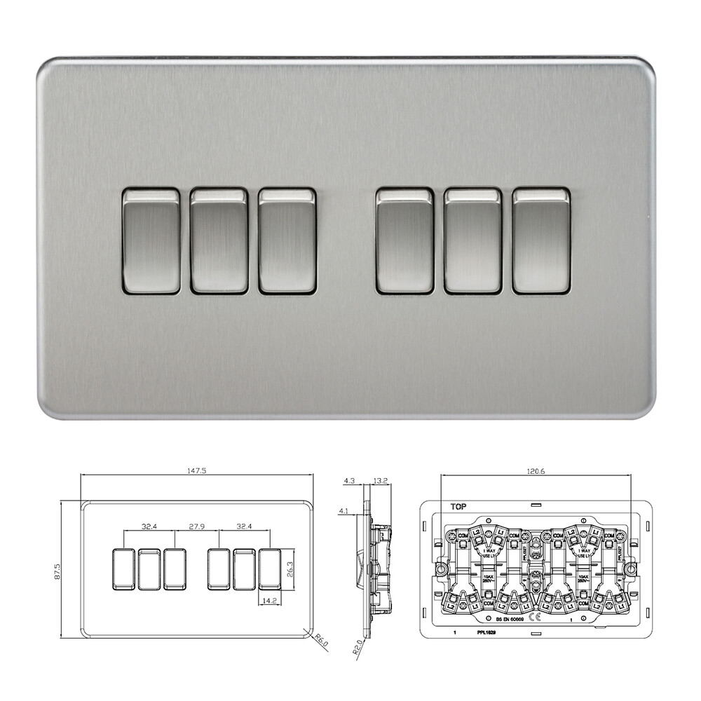 Screwless Brushed Chrome Switch Socket USB Dimmer Cooker Shaver Fuse ...