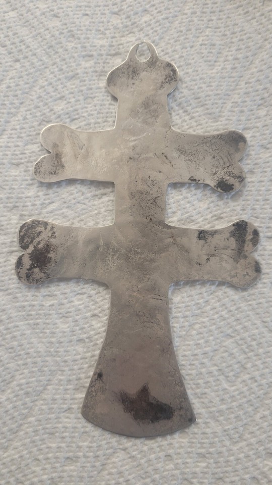 SILVER FRENCH INDIAN TRADE CROSS OF LORRAINE -HAND CAST HAMMERED C-1770 ...