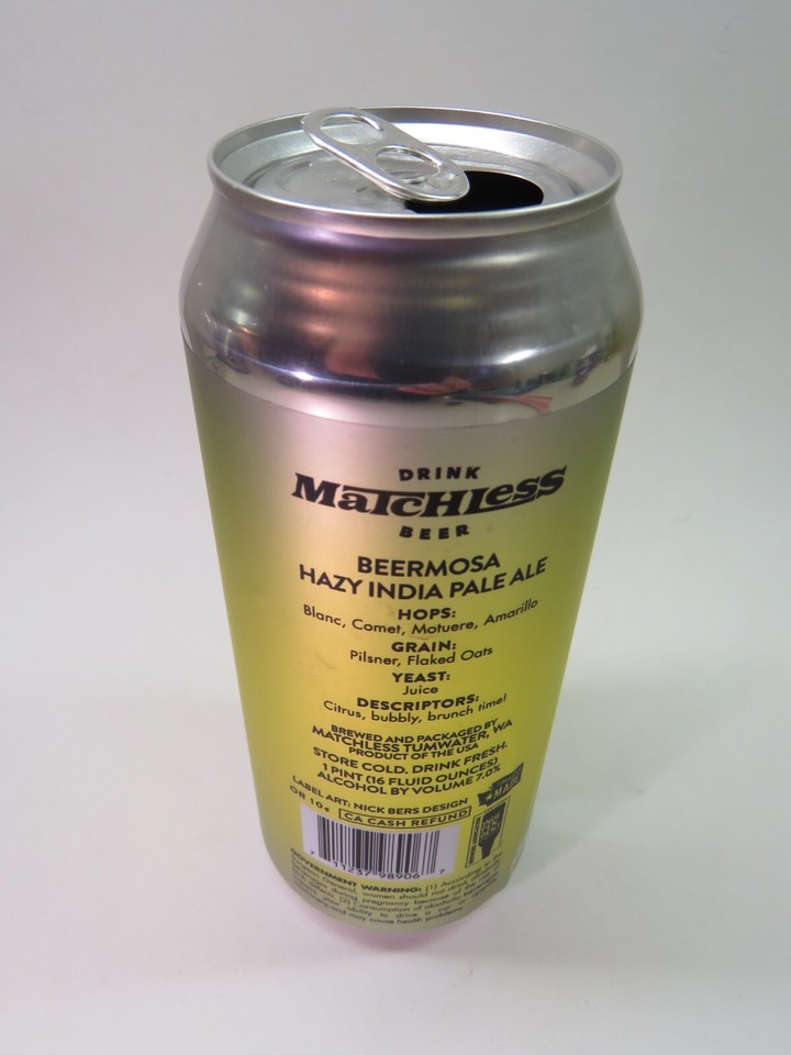 Craft BEER Empty Can ~ MATCHLESS Brewing Beer Mosa IPA ~ Tumwater ...