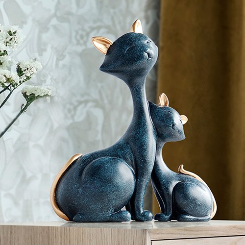 Simple Cat Statue Resin Cat Figurine Elegant Cat Art Sculpture Ornament ...