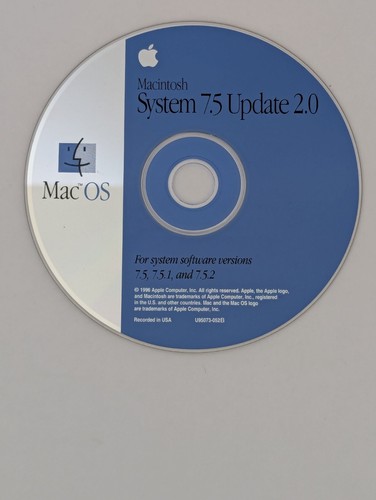 Apple Macintosh System 7.5 Update 2.0 Mac OS Installer CD Rom Disc ONLY ...