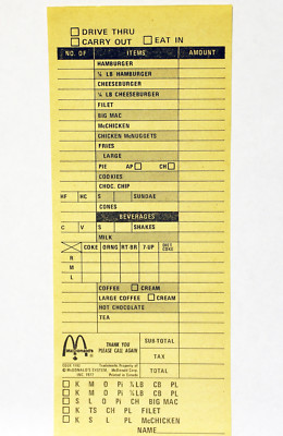 1977 McDonalds Cash Register Meal Order Taking Form Sheet Menu Pad ...