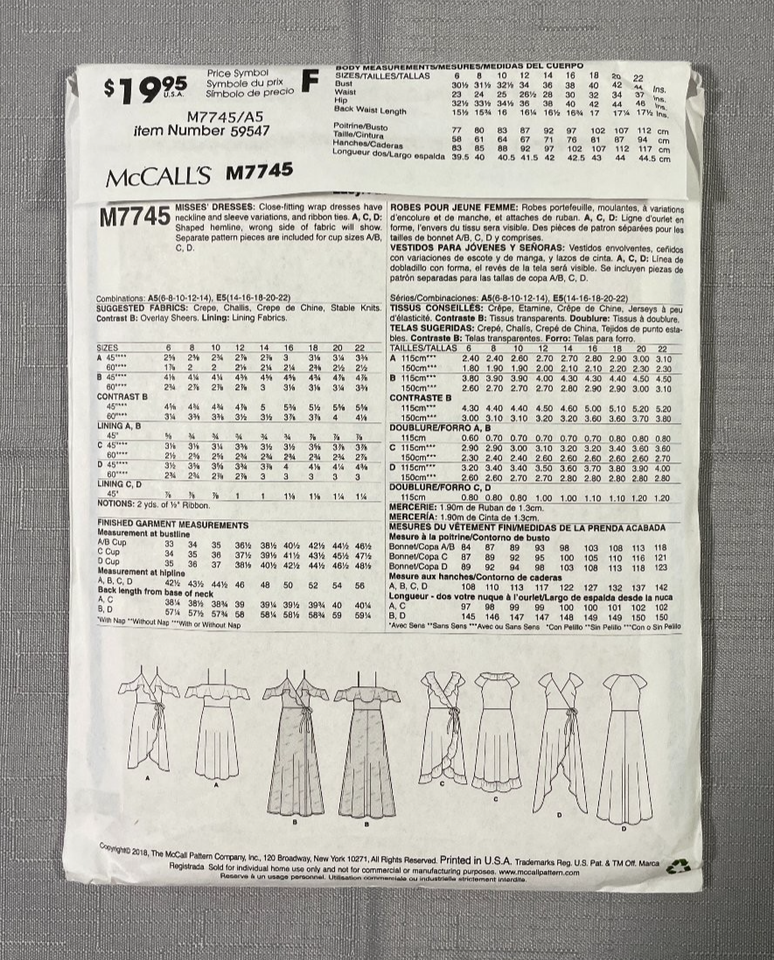 McCALL'S M7745 Misses' Wrap Dress Pattern Size 6-14 Modern | eBay