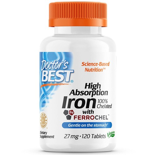 Doctor's Best, Fer à haute absorption avec Ferrochel®, 27 mg, 120 ...