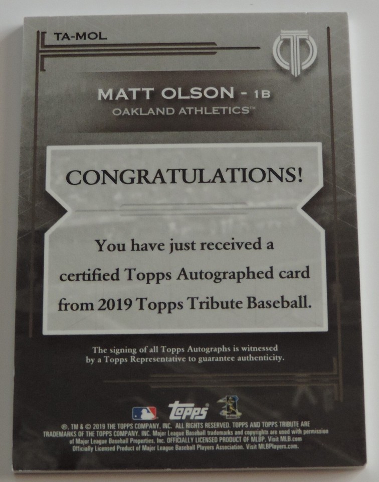 2019 TOPPS TRIBUTE MATT OLSON AUTOGRAPH #D 93/199 BRAVES SP | eBay