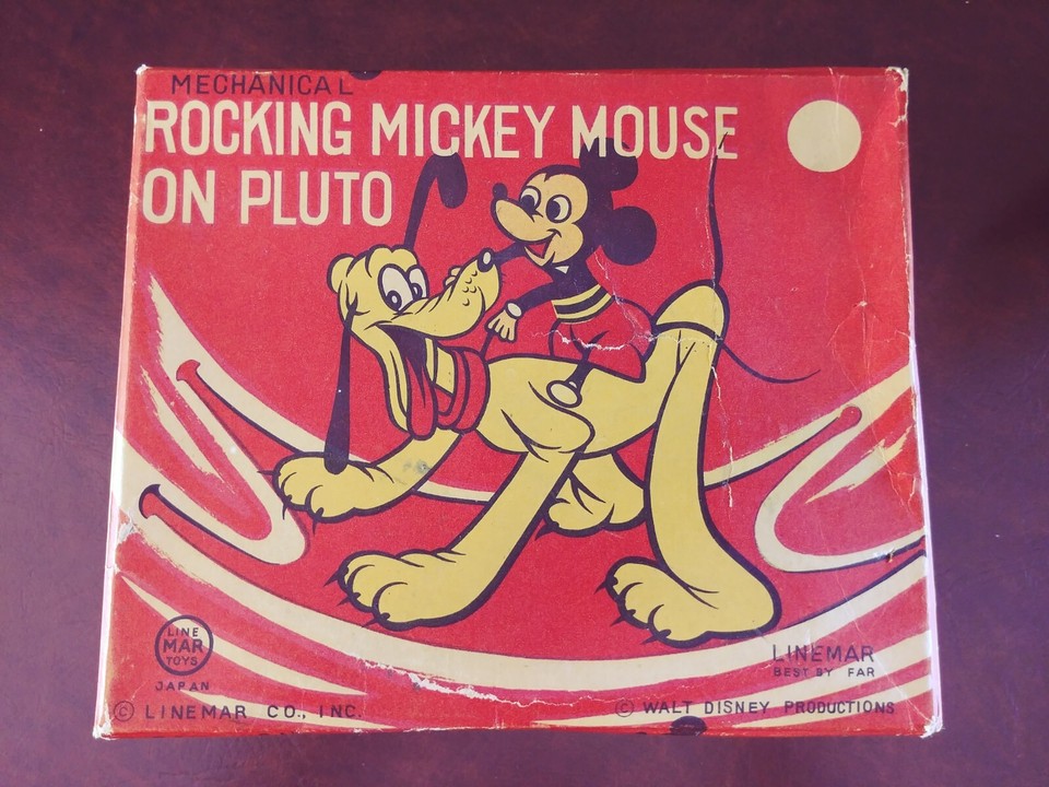 Rare Linemar Tin Wind-up Rocking Mickey Mouse On Pluto Tinplate w/ Or. Box | eBay
