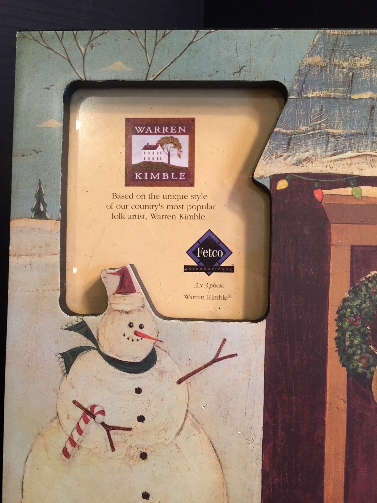 B60) NEW Warren Kimble Christmas Snowman & House Family Picture Frame ...