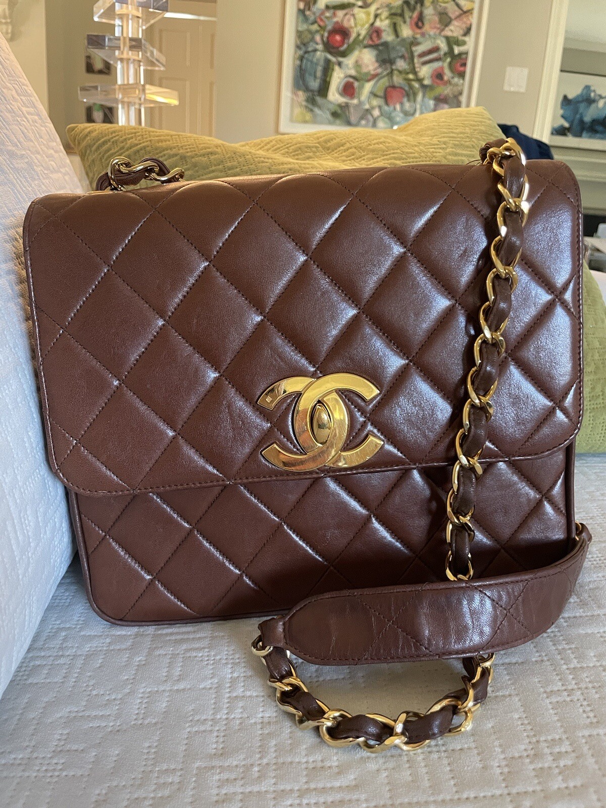 Rare Chanel Vintage Caramel Brown Lambskin Jumbo 24k … - Gem