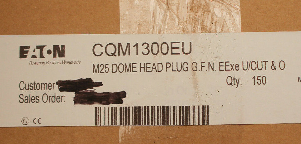 Eaton (Raxton) CQM1300EU M25 Dome Head Plug G.F.N EExe Box of 100 - New ...