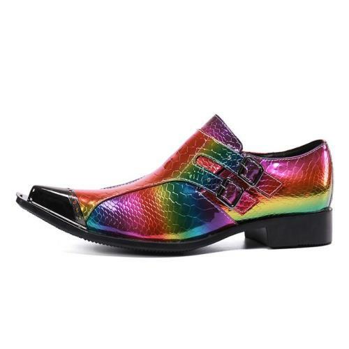 Men's Fashion Metal Heads Shoes Pointy Toe Grain Leather Party Bar ...
