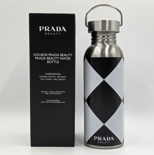 PRADA Beauty Water Bottle Black White Diamond Checkered Print Stainless ...