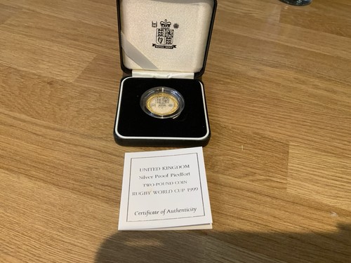 1999 Rugby World Cup Silver Proof Hologram £2 Piedfort Coin Cased + COA ...
