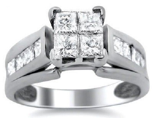 3/4CT White Princess Cut Simulated Diamond Invisible Set Wedding 925 ...