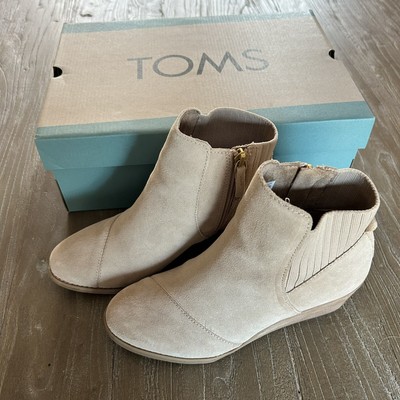 TOMS Sadie Wedge Booties Suede Womens Beige Sand Casual Boots Ortholite ...
