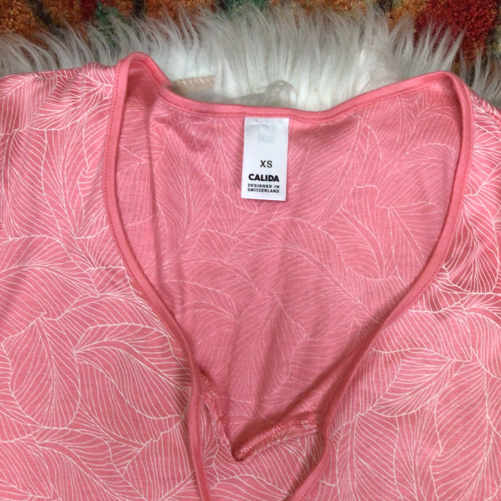 Calida Switzerland Soft Modal Nightgown Pink Leaf Pattern Full Length ...