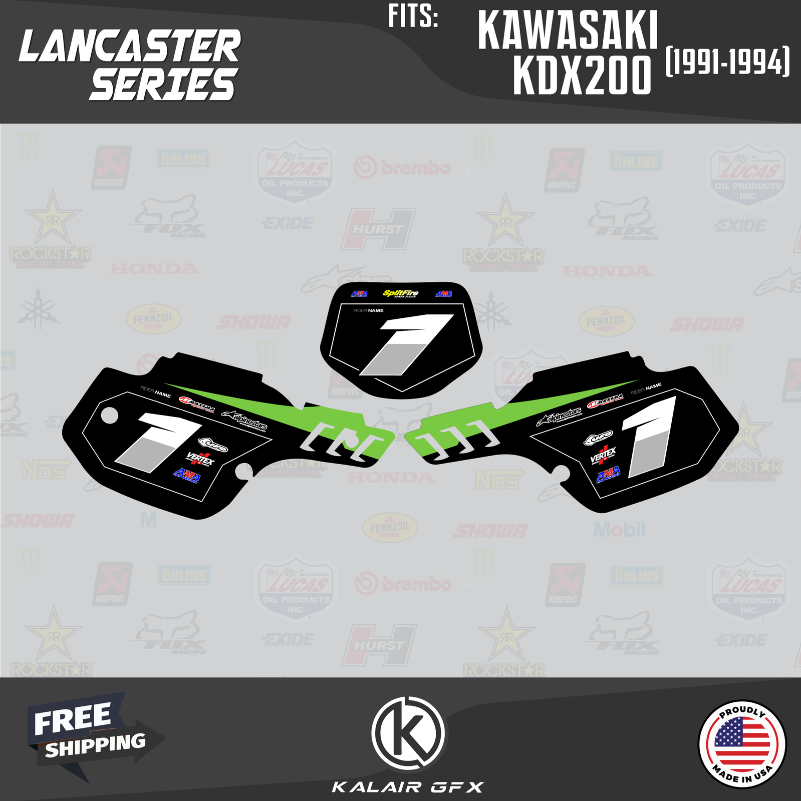 Graphics Kit for KAWASAKI KDX 200 (1991-1994) Lancaster - GREEN | eBay