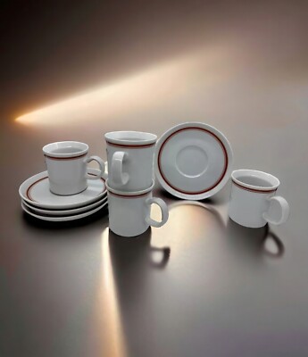 Set of 4 Milano Porcelain White w Red Trim Demitasse Espresso Cups ...