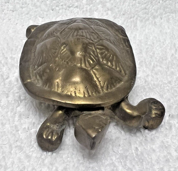 Vintage Solid Brass Turtle Box Hinged w Detailed Shell Back 3.5 x 2 ...