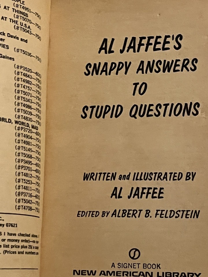 Vintage 1968 Mad Magazine’s Snappy Answers To Stupid Questions Book Al ...