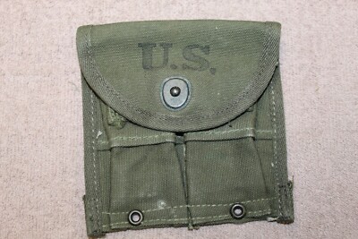 Original WW2 U.S. Army OD Canvas Two Pocket Carbine Ammo Pouch, 1945 d ...