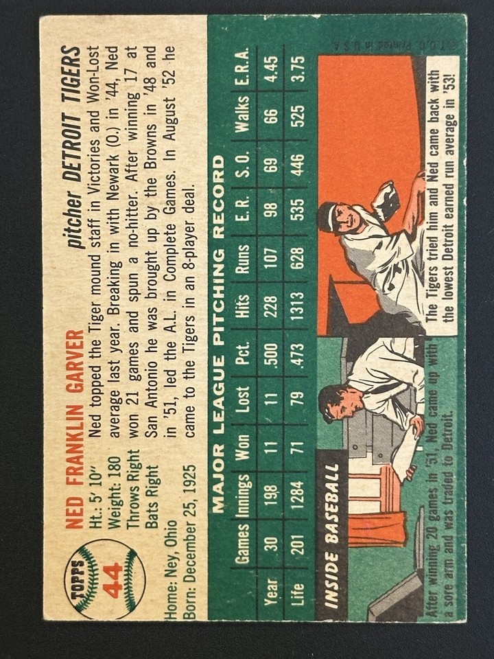 1954 Topps Baseball #44 Ned Garver Detroit Tigers EX | eBay