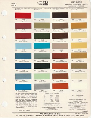 1973 Ford Mustang Maverick Torino Pinto Ranchero Paint Chips (Ditzler)