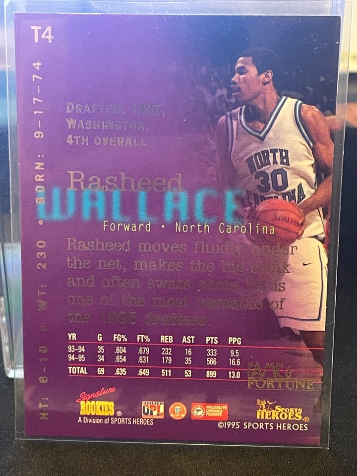 1995 Signature Rookies Fame and Fortune Top Five #T4 Rasheed Wallace | eBay