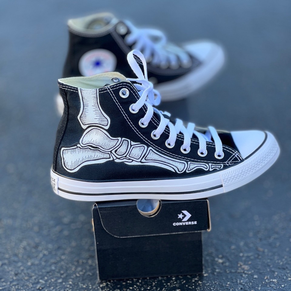 Customized Skeleton Feet on Black Converse High Top Shoes for Men and ...