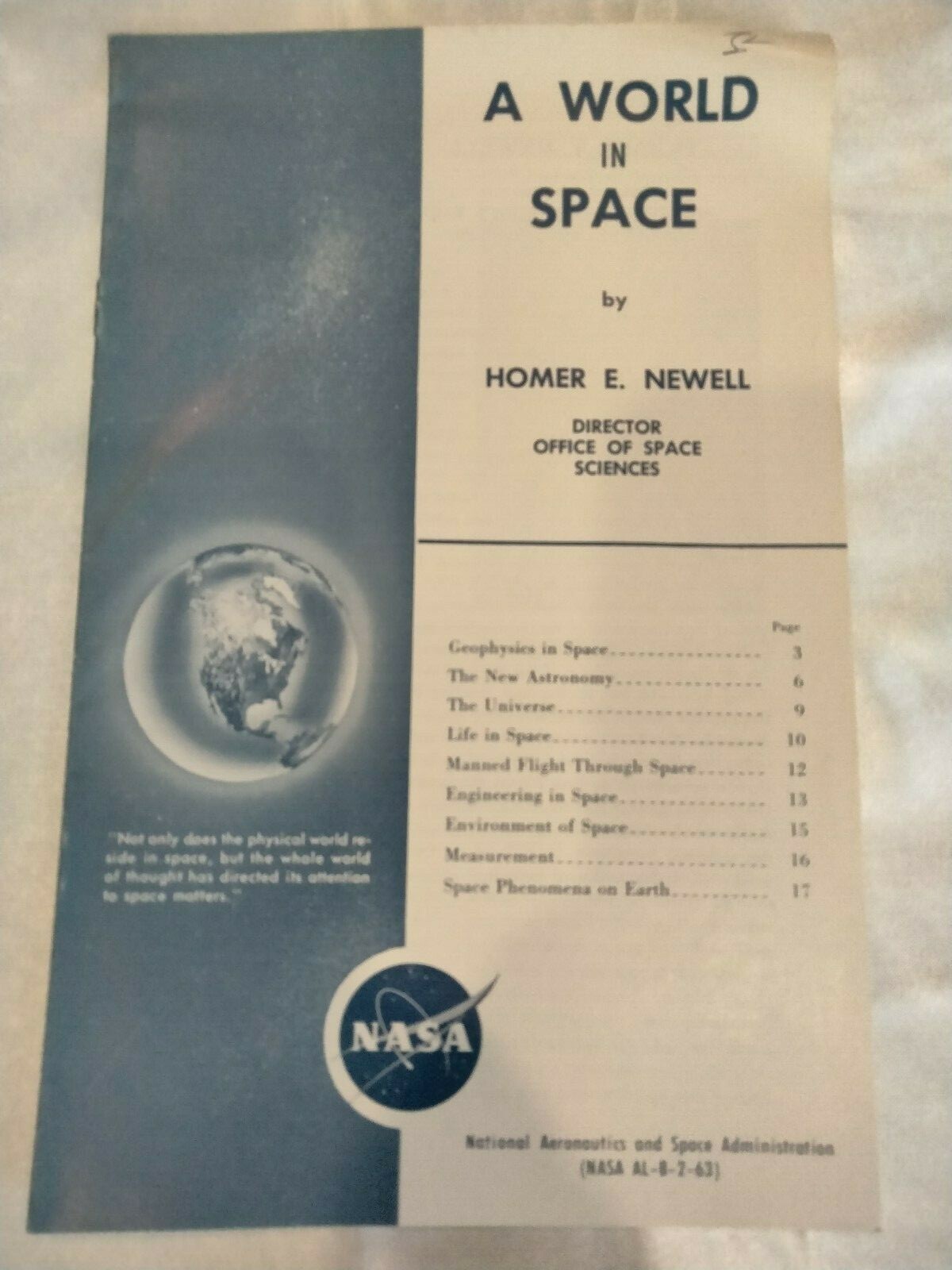 A World in Space - NASA - 1963 - Homer Newell - Early NASA Publication ...