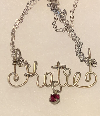 Katie Name Wired Red Crystal Dangle Silver Tone Chain Spring Ring Clasp ...