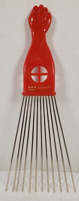 RED wide man woman DETANGLE Styling metal AFRO lift Comb wig long pik ...