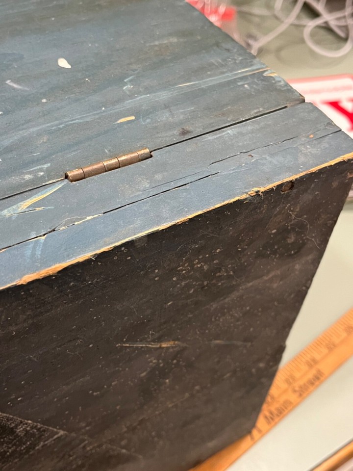 Antique old blue green painted document box AAFA 18” x10.5x8” | eBay