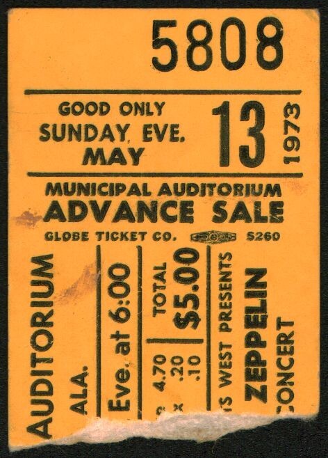 Led Zeppelin-1973 Concert Ticket Stub & Newspaper Clippings (Mobile ...