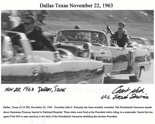John F Kennedy assassination Stemmons Freeway Clint Hill Signed 8x10 ...