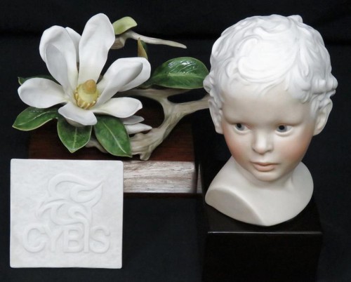 Lot of 3 Cybis Figurines Magnolia Flower, Eros Child Bust, Logo Plaque ...