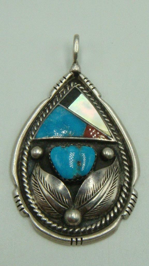 Vintage Navajo Ed Kee Sterling Silver Turquoise & Inl… - Gem