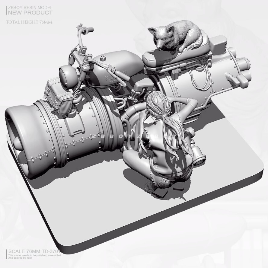 76mm resin figures model Science Fiction Girls and Flying Motorcycle ...