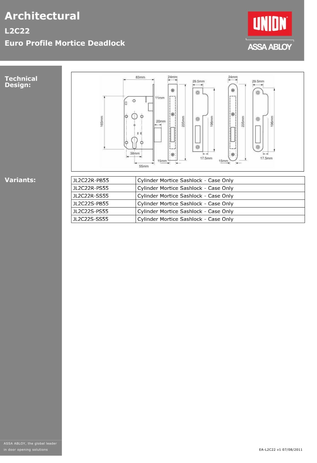 Union JL2C Heavy Duty Mortice Din Locks Backset: 55mm - various options ...