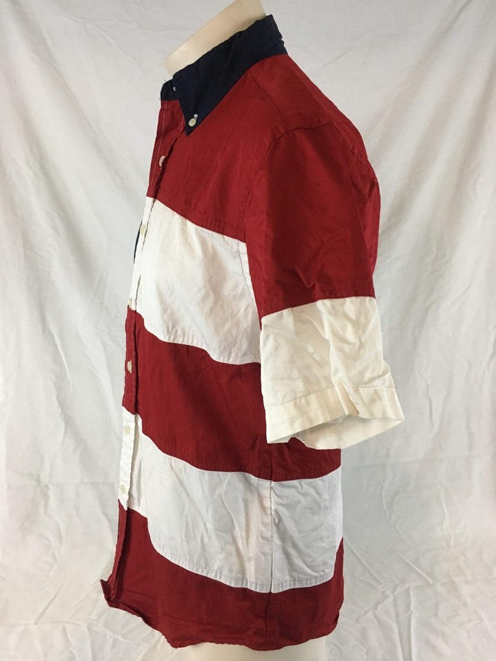 American Flag Button Up Short Sleeve Shirt Patriotic 100% Cotton Men's ...