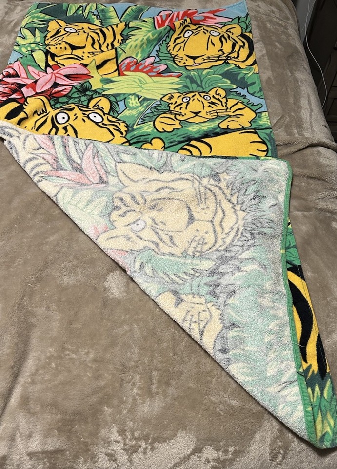 Vintage Graphic Jungle Cartoon Tiger Beach Towel Summer Pool Sun 4ft x ...