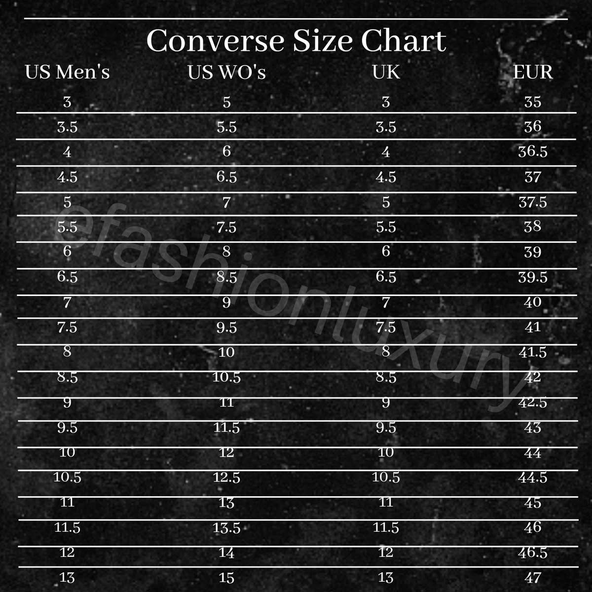Converse Shoe Size Guide