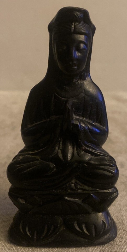 VTG Chinese Black Stone Carved Figure Of Guan Yin 4” X 2” X 1” | eBay