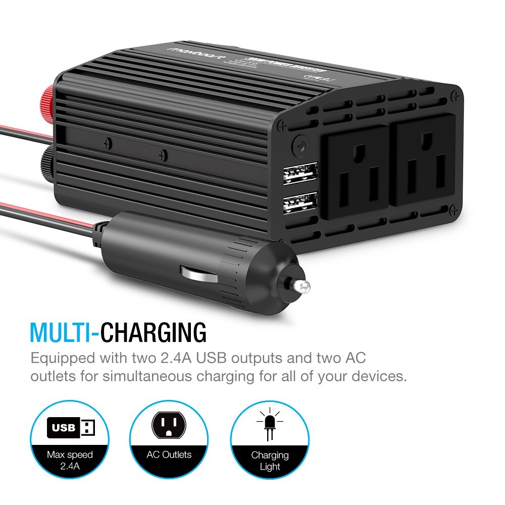 Maxboost 300W Power Inverter Dual 110V AC Outlet and 2.4A/24W USB Car ...