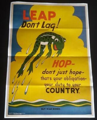 1943 WW2 USA AMERICA BUY WAR BOND FROG JOB HOP ARMY SOLDIER PROPAGANDA ...