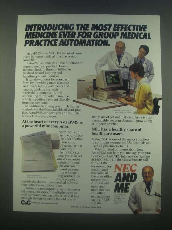 1985 NEC AstraPMS Medical Computer System Ad | eBay
