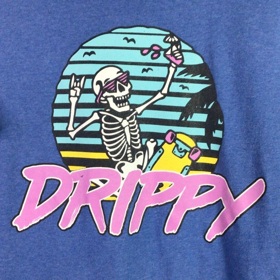 Drippy 90s Retro Skeleton skater 80s party shirt Blue Small | eBay