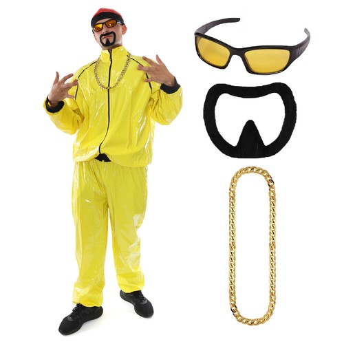 ALI G ADULTS FANCY DRESS COSTUME YELLOW TRACKSUIT RED HAT GLASSES CHAIN ...