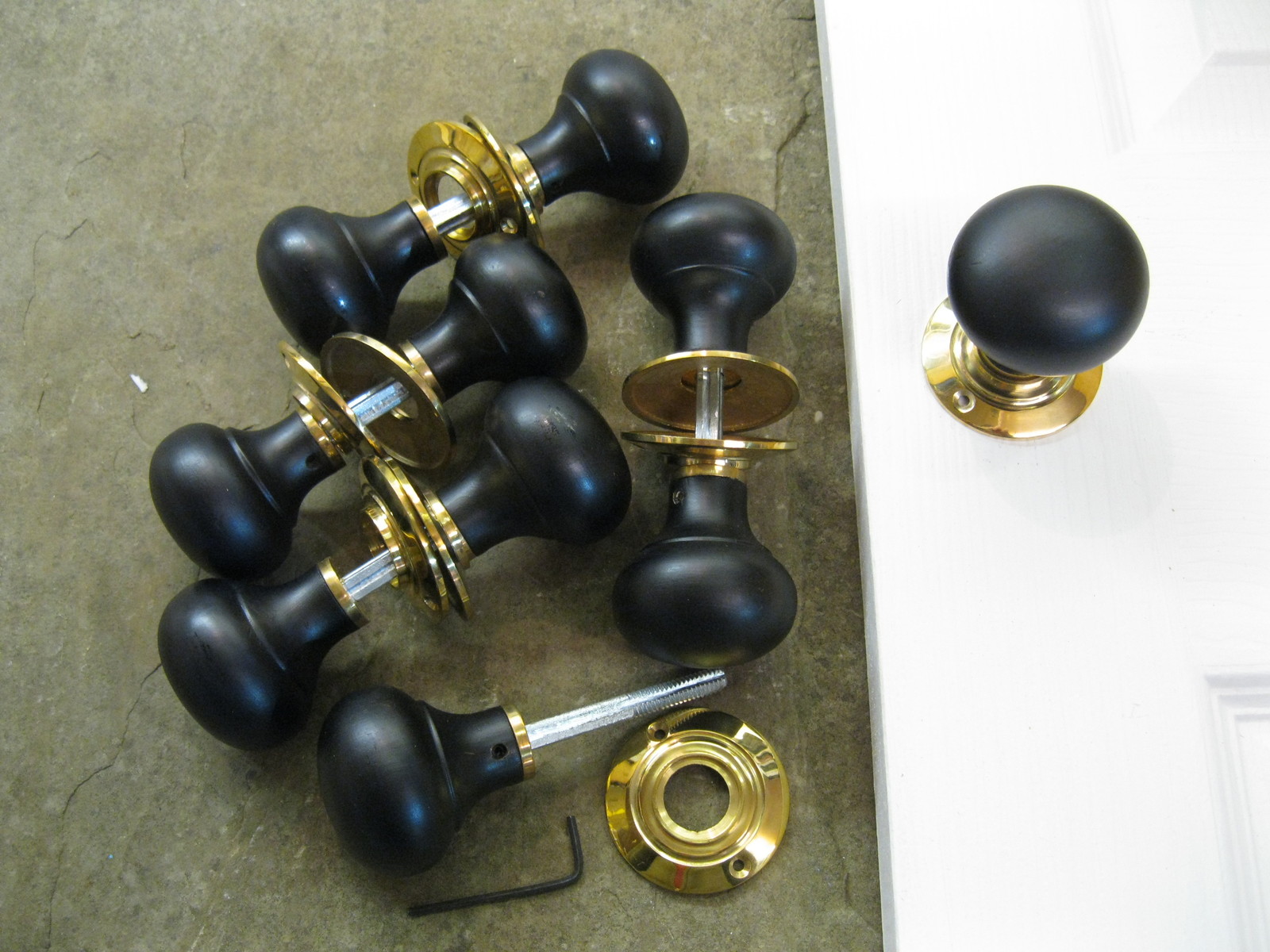 Pair of Victorian Edwardian Reproduction Ebonized Bun Door Knobs & Roses RES5 | eBay