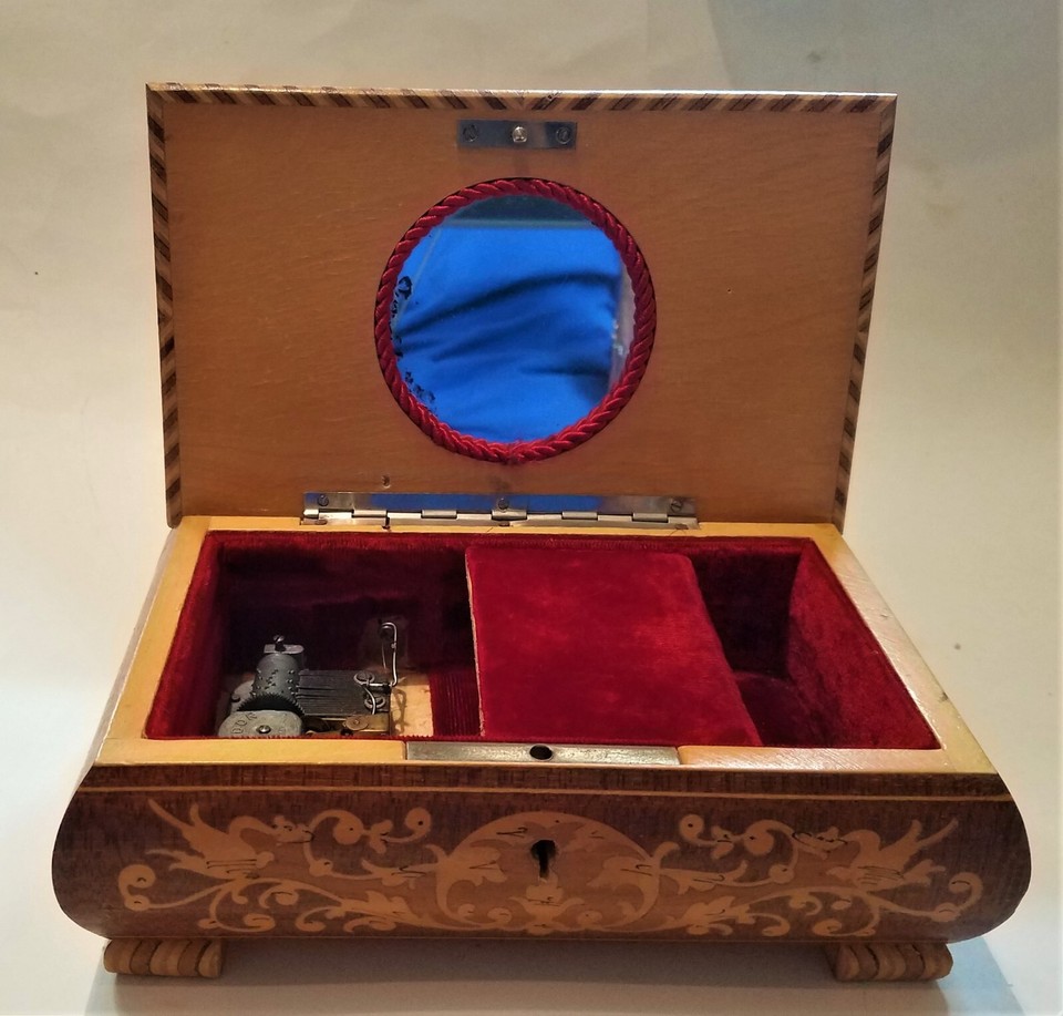 beautiful inlaid marquetry Italian Music Box case Lador movement repair ...