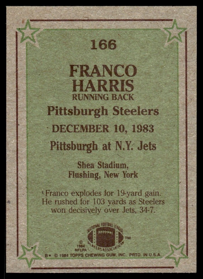 1984 Topps Franco Harris Pittsburgh Steelers #166 | eBay